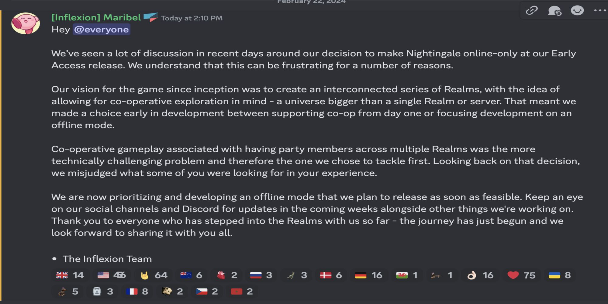 Nightingale Devs Announce Offline Mode
