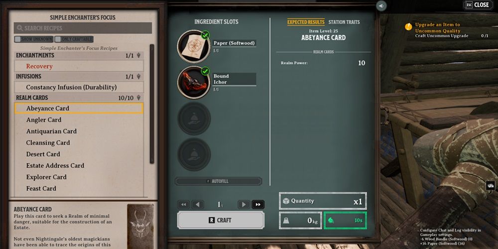 Nightingale: How To Craft Abeyance Card