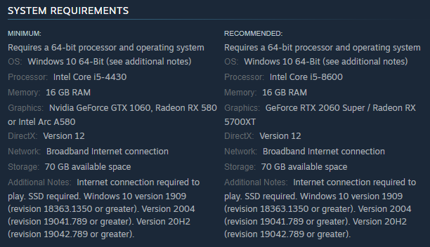 Nightingale: System Requirements