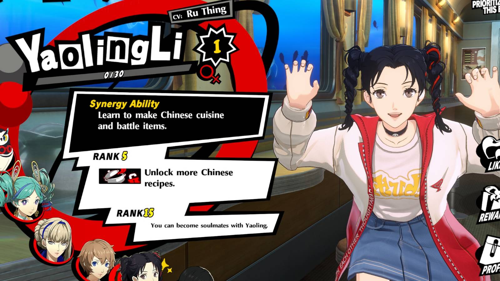 Every Yaoling Li (Rin) Synergy Ability, Dialogue Choice, and Gift in Persona 5: The Phantom X