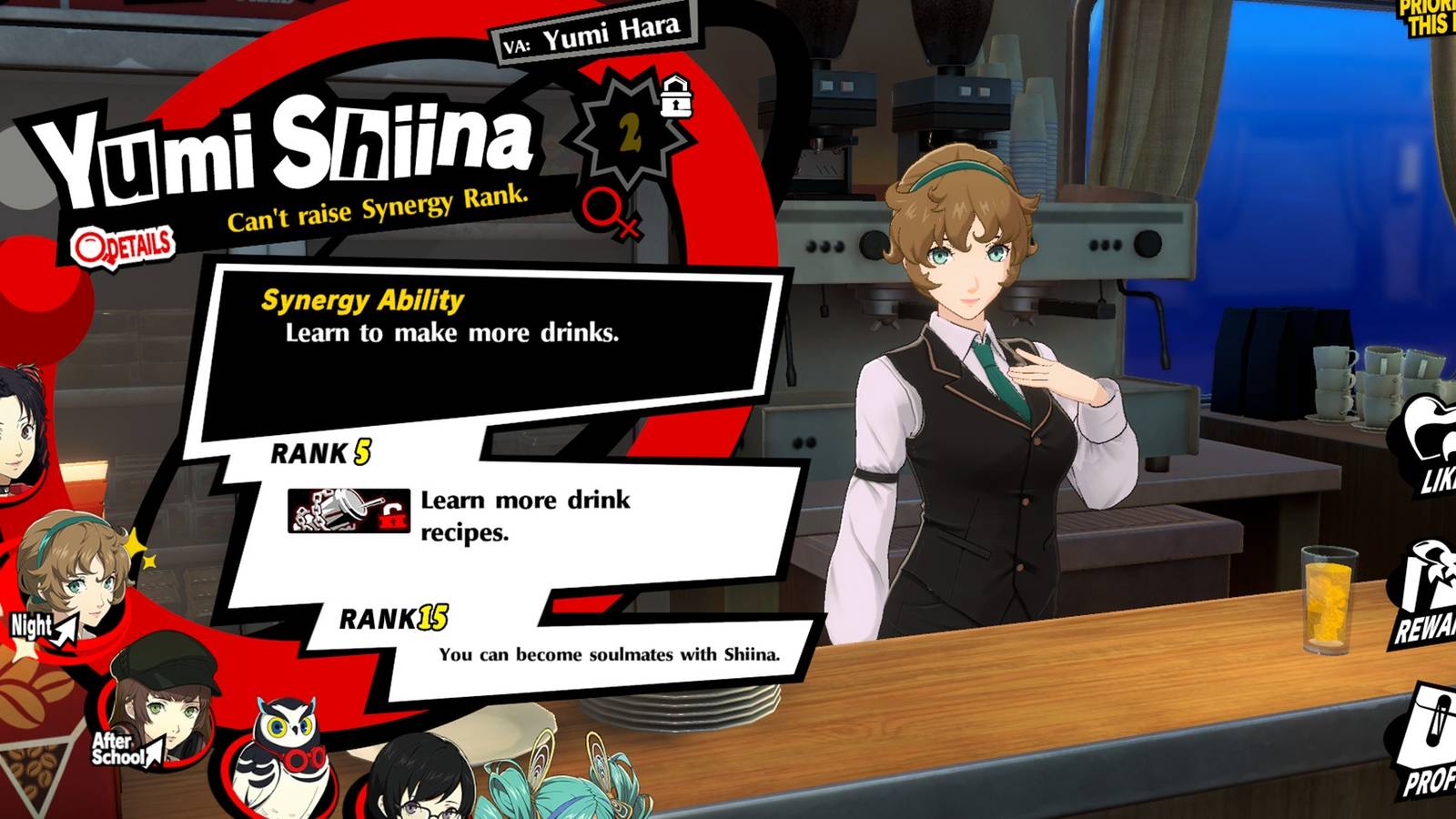 Yumi Shiina (Phoebe) Synergy Choices, Gifts in Persona 5: The Phantom X
